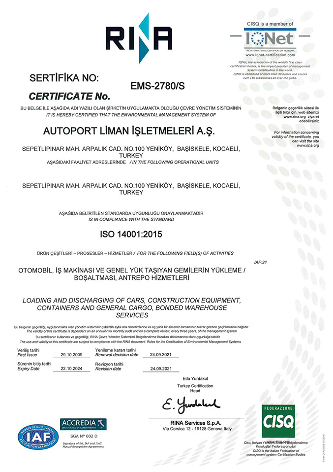 ISO 14001 - Autoport Liman İşletmeleri A.Ş.